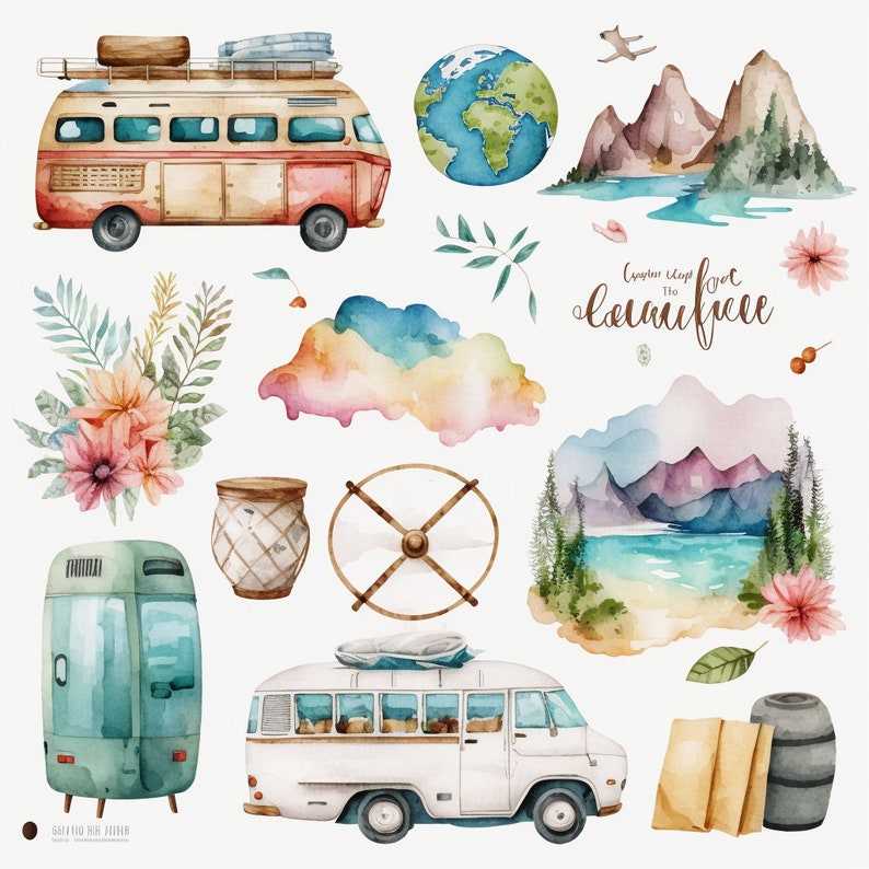 Travel Watercolor Clipart 8 High Quality JPG Watercolor Art - Etsy