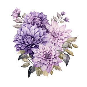 Purple Lilac Dahlia Flower Bouquet Sublimation Graphics Watercolor Clip ...