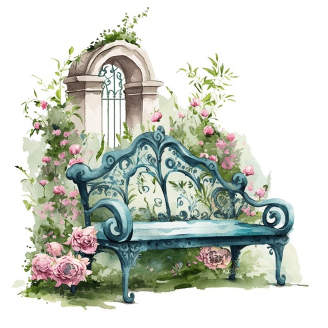 Antique Summer Garden Bench Clipart Clip Art 4 PNG Format - Etsy