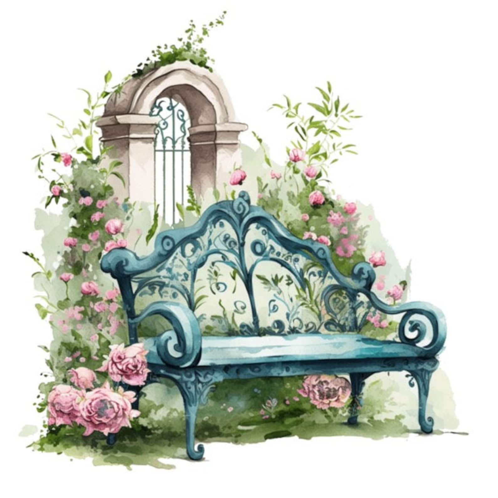 Antique Summer Garden Bench Clipart Clip Art 4 PNG Format - Etsy