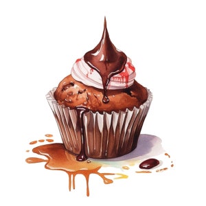 Chocolate Cupcake Watercolor Clipart 4 High Quality PNG Transparent ...