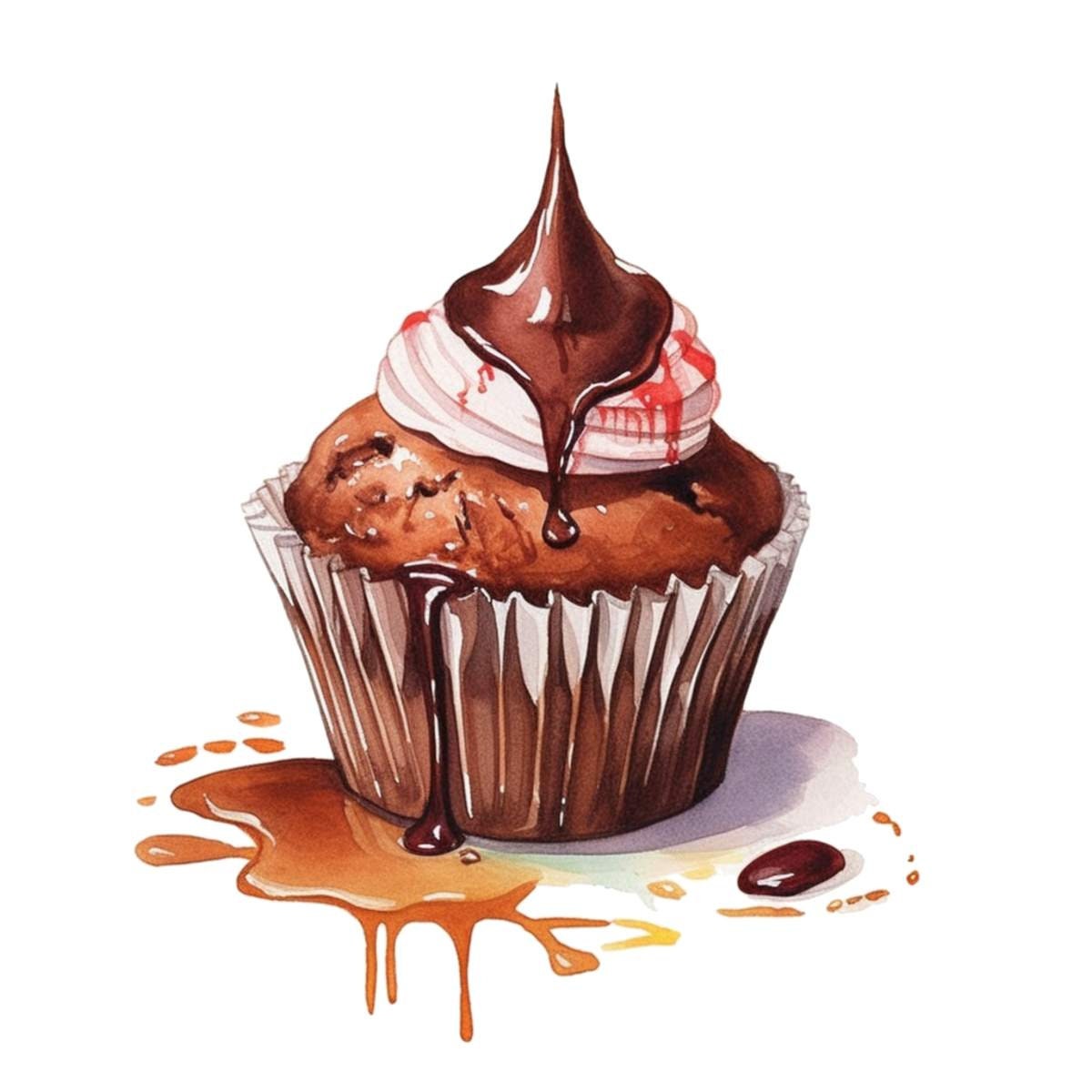 Chocolate Cupcake Watercolor Clipart 4 High Quality PNG Transparent ...