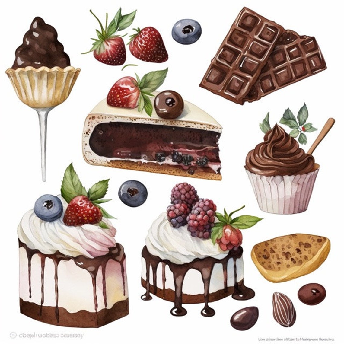 Chocolate Desserts Clipart 8 High Quality JPG Watercolor - Etsy