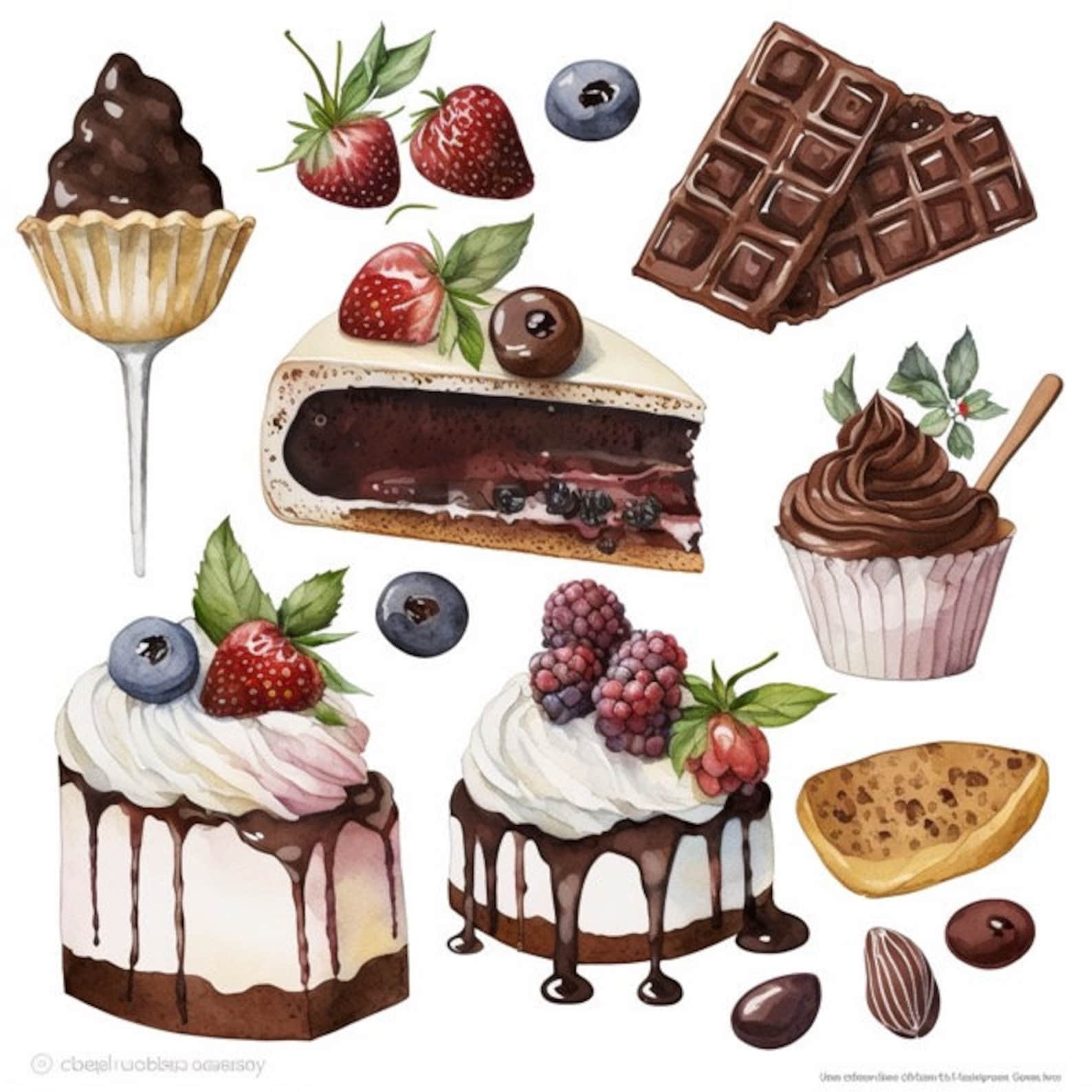 Chocolate Desserts Clipart 8 High Quality JPG Watercolor - Etsy