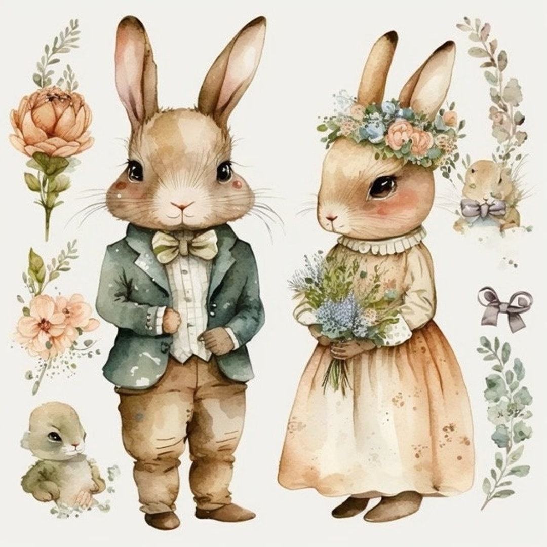 Bunny Rabbit Wedding Bride and Groom Clipart 8 High Quality JPG Digital ...