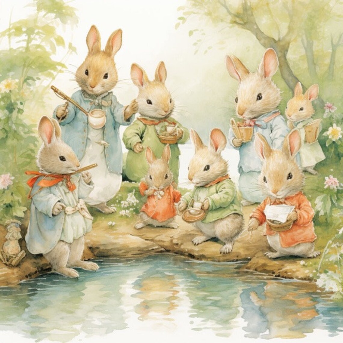 Bunny Rabbit Play Time Watercolor Clip Art Sublimation - Etsy