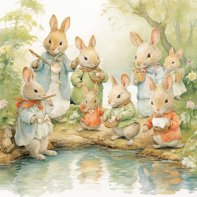 Bunny Rabbit Play Time Watercolor Clip Art Sublimation - Etsy