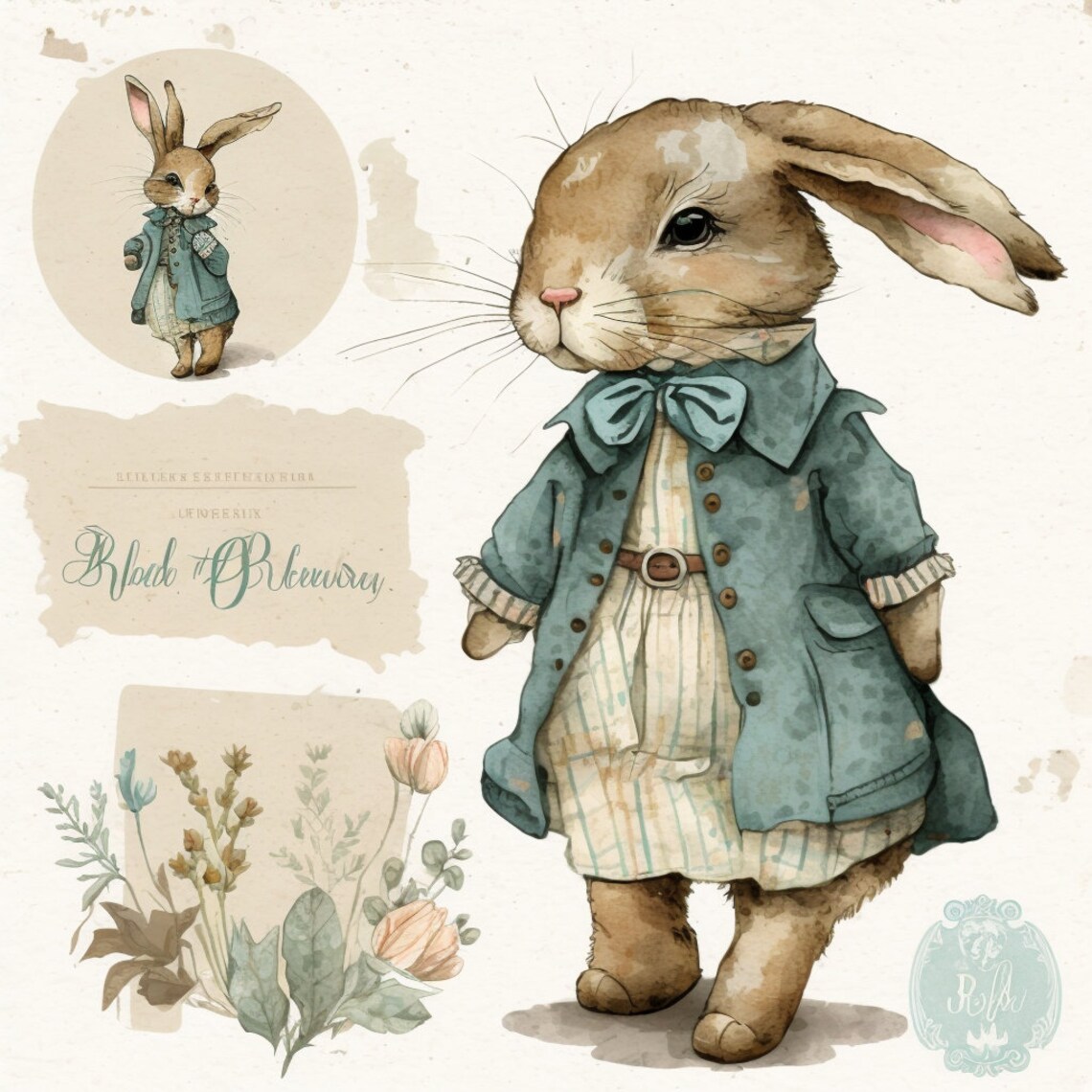 Bunny Rubbit Clipart 8 High Quality JPG Watercolor Art Digital - Etsy