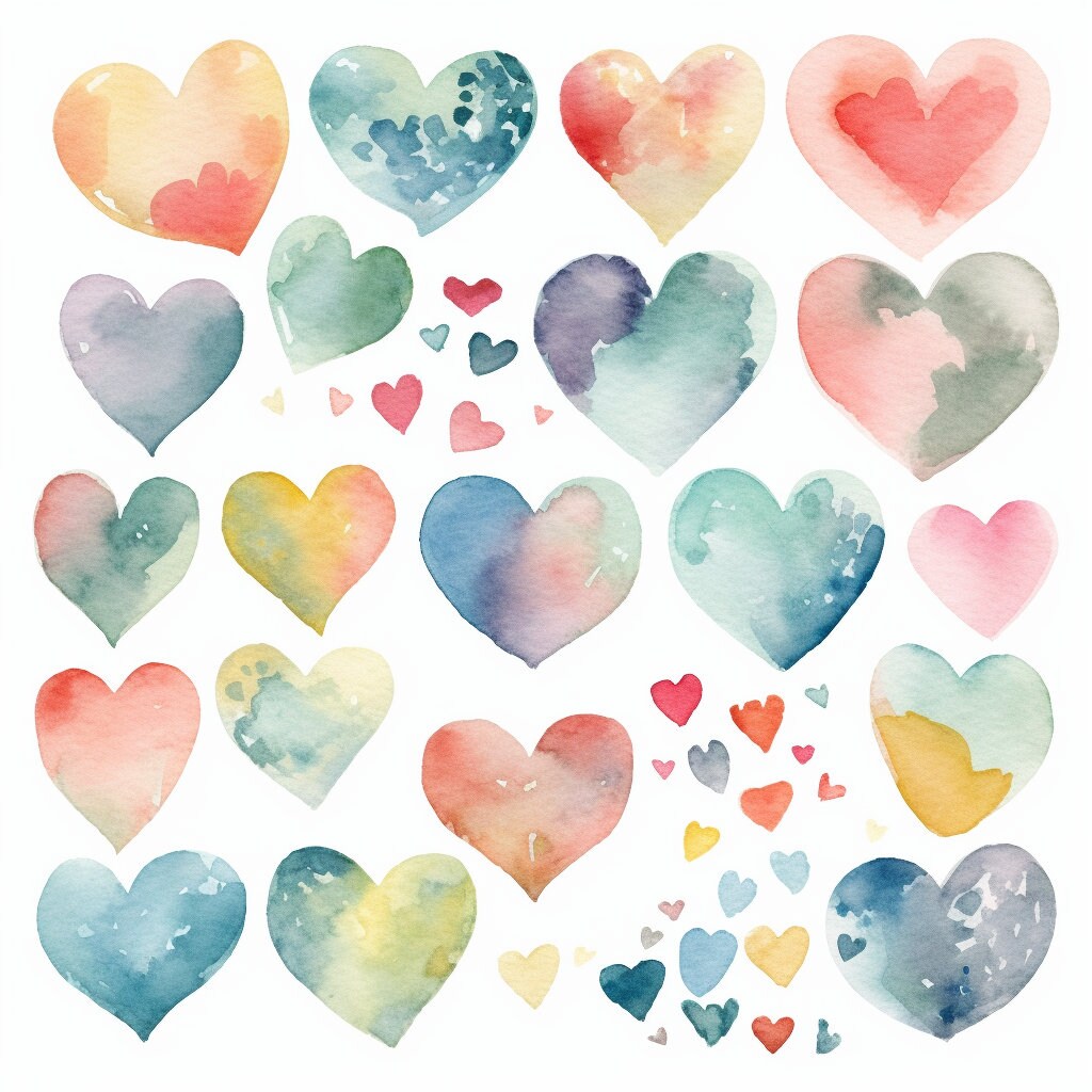 Watercolor Hearts Clipart 8 High Quality JPG, Digital Download, Card ...