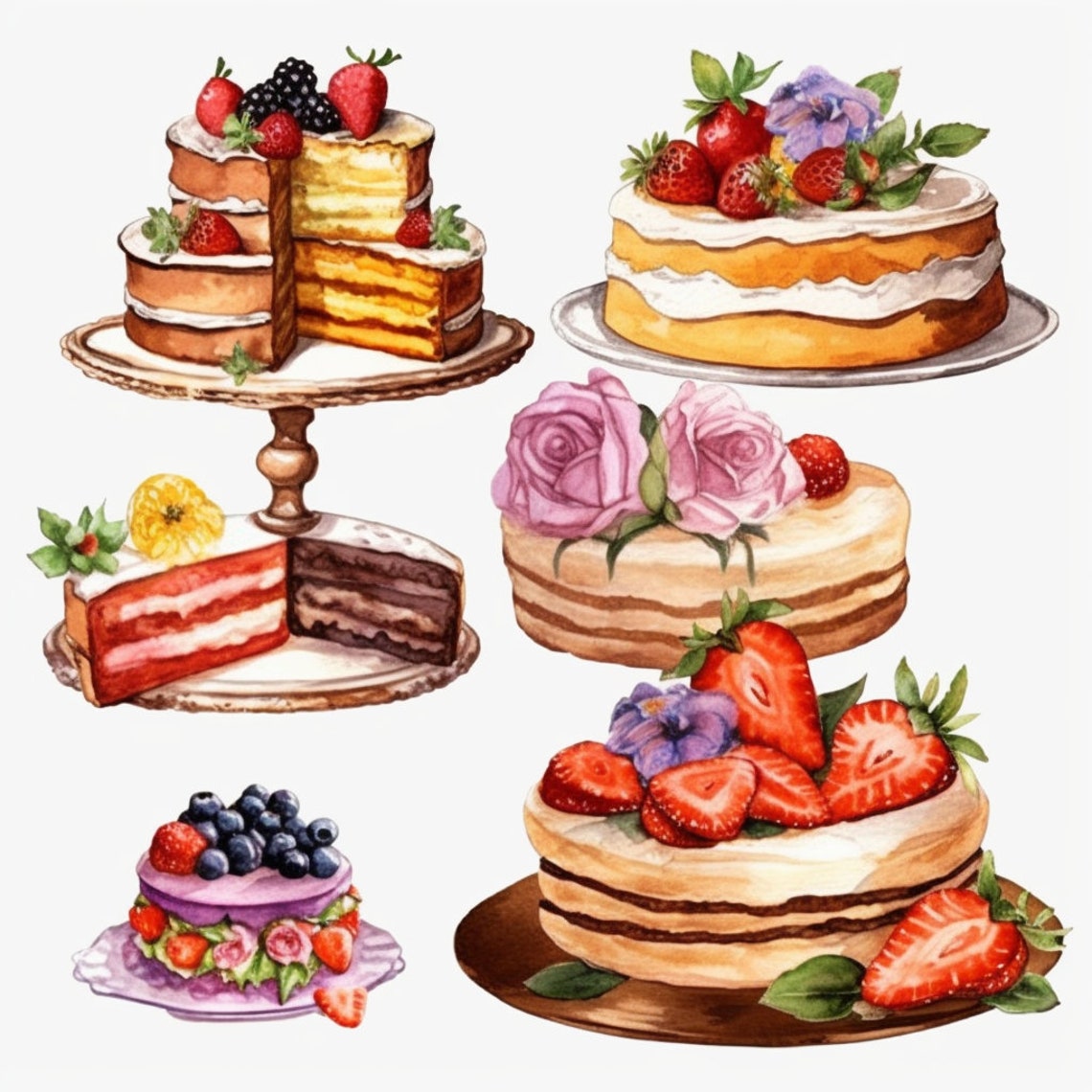 Birthday Cake Clipart 8 High Quality JPG, Digital Download, Card Making ...