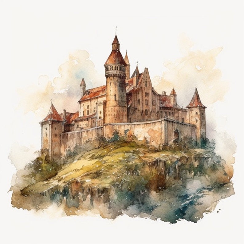 Watercolor Ancient Castles Clipart 8 High Quality JPG Watercolor Art ...
