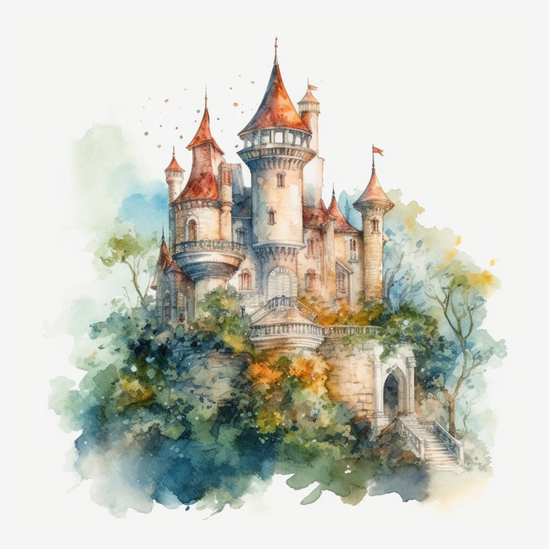 Watercolor Castles Clipart 8 High Quality JPG Watercolor Art Digital ...