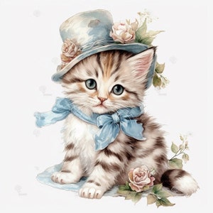 Rococo Kitty Cat Kitten Watercolor Clipart 8 High Quality JPG Digital ...
