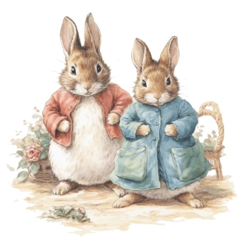 Twin Bunny Rabbits Birthday Card Watercolor Clip Art Sublimation ...