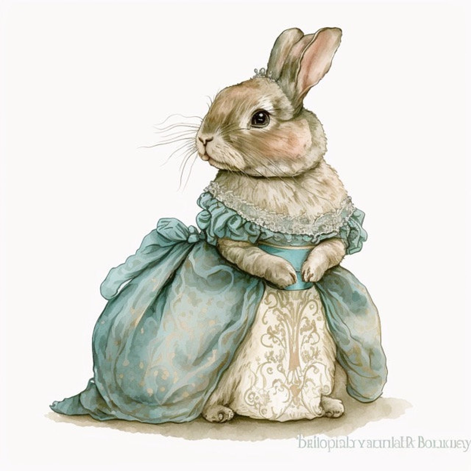 Baroque Cute Bunny Rabbit Clipart Clip Art PNG Format Instant Download ...