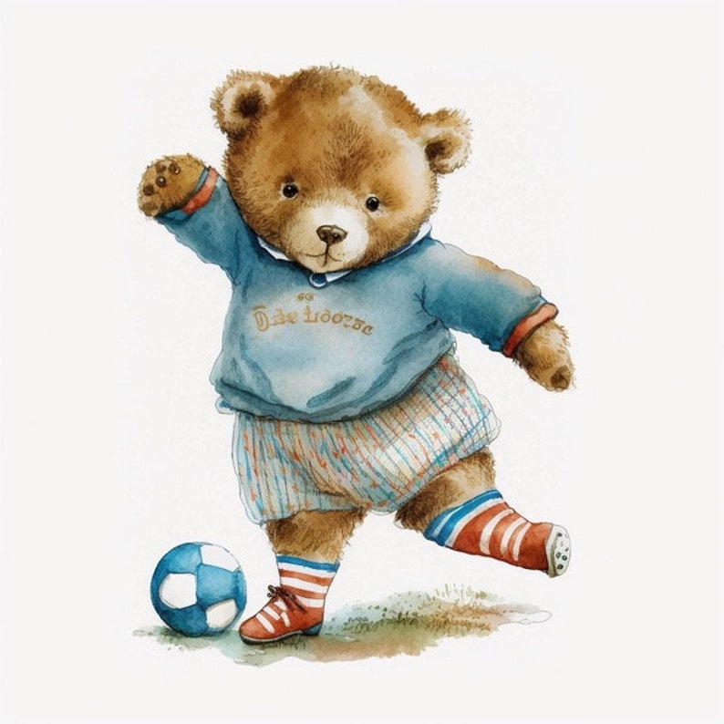 Teddy Bear Playing Soccer Football Watercolor Clipart Clip Art 8 PNG ...