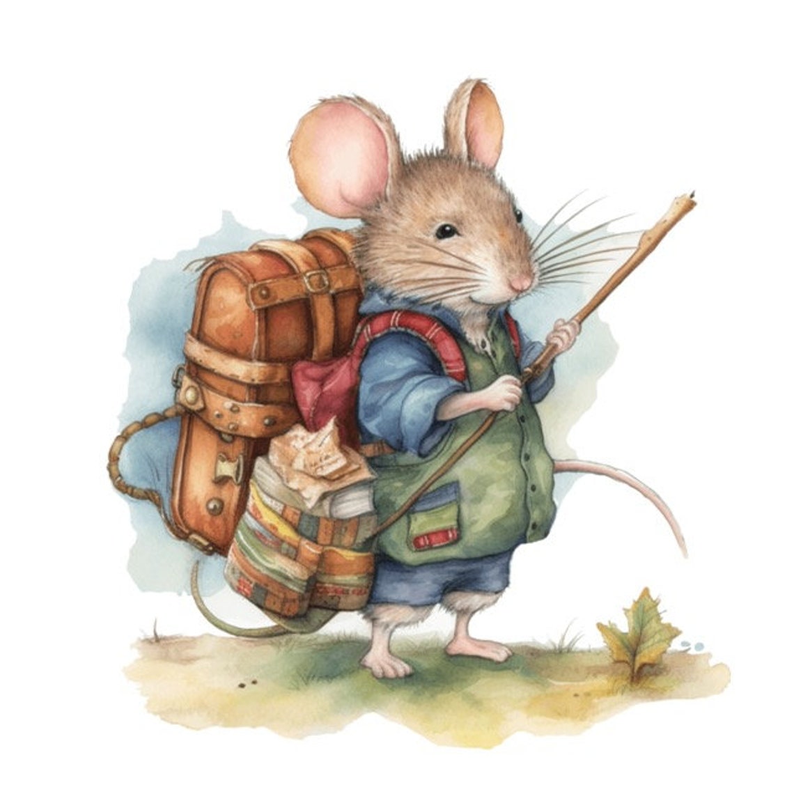 Camping Hiking Mouse Watercolor Clip Art 4 PNG Mix Media Card Making ...