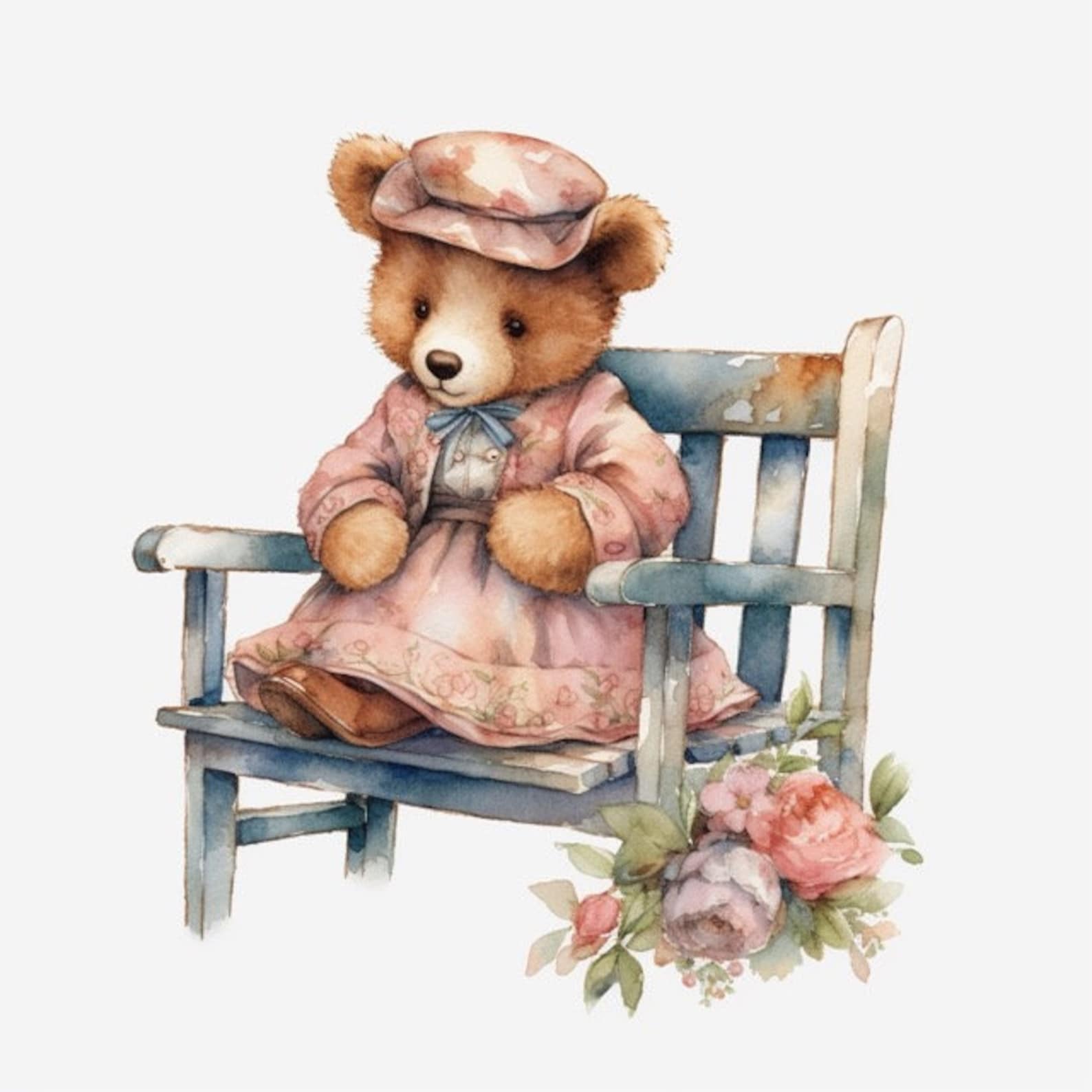 Teddy Bear on the Bench Clipart Clip Art 8 PNG Format Instant Download ...