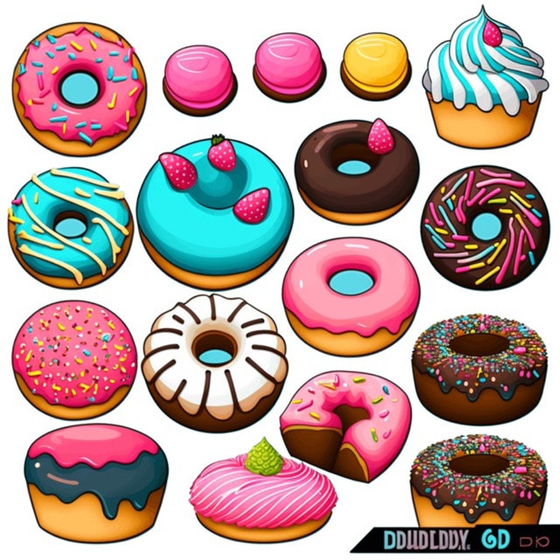 Cupcakes & Donuts Watercolor Clipart 4 High Quality PNG - Etsy