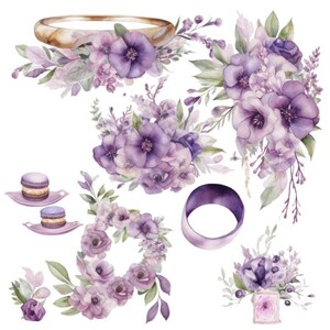 Lavender Wedding Elements Clipart Watercolor 4 High Quality PNG ...