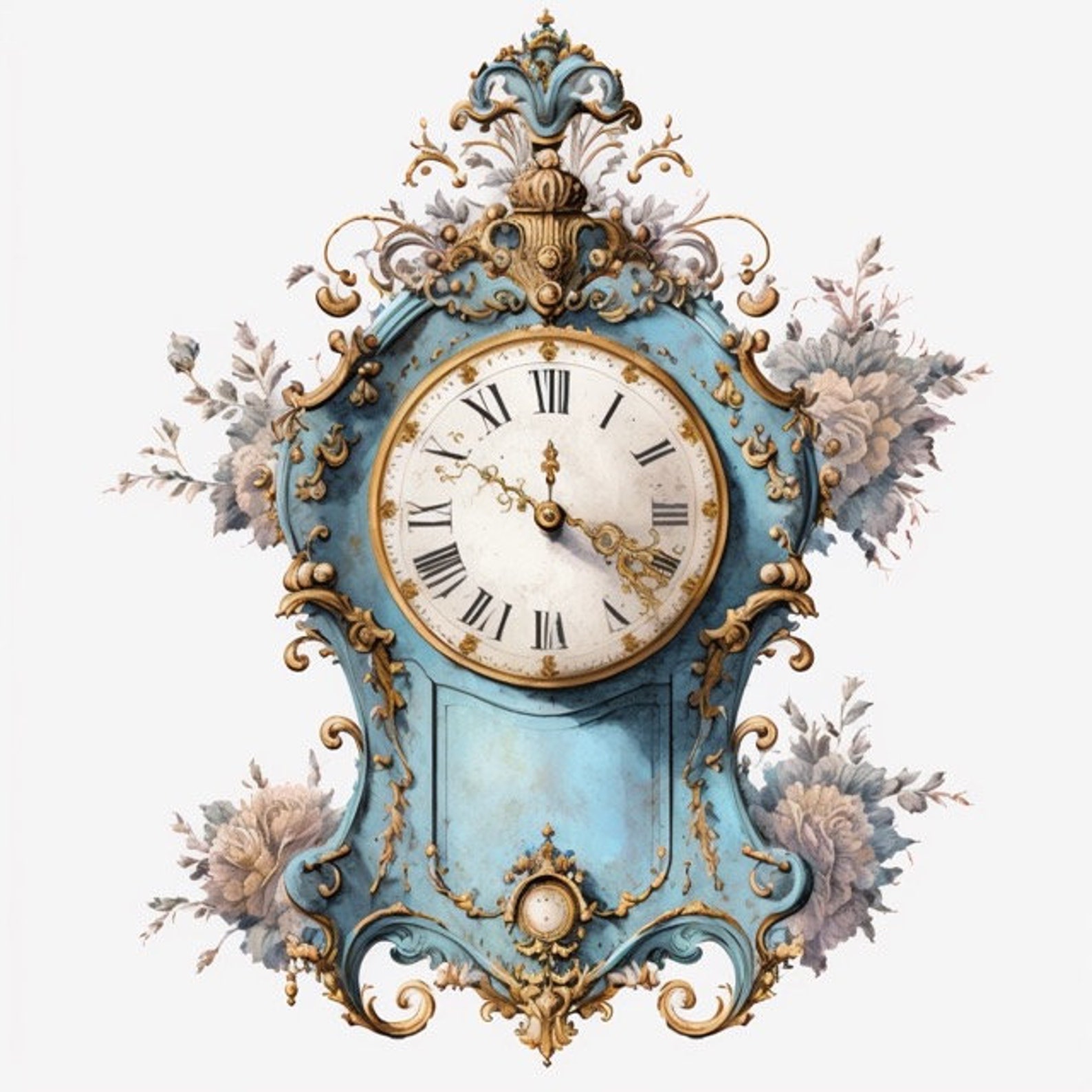 Antique French Clock Watercolor Clipart 8 High Quality JPG - Etsy