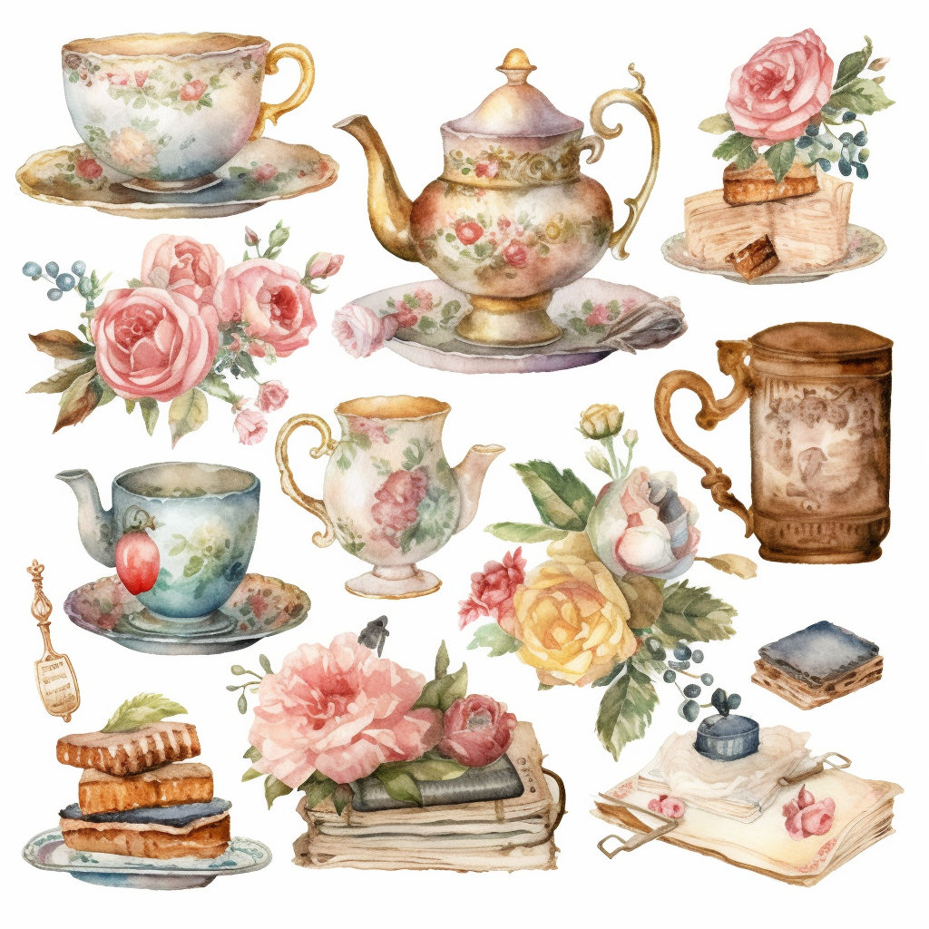Tea Party Clipart 8 High Quality JPG Watercolor Art Digital - Etsy