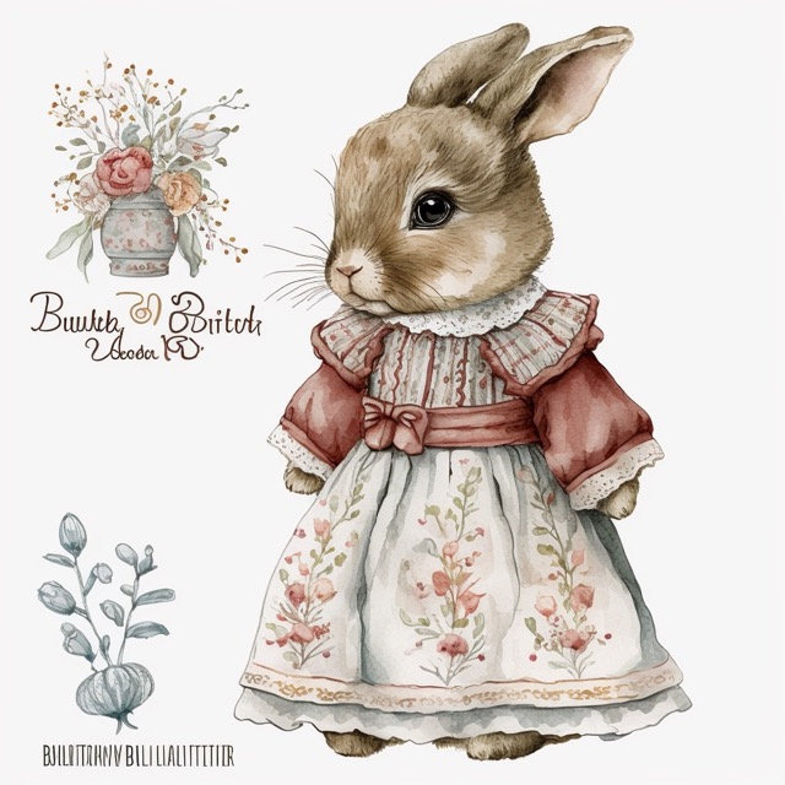 Tudor Bunny Rabbit Clipart 8 High Quality JPG Watercolor Digital ...