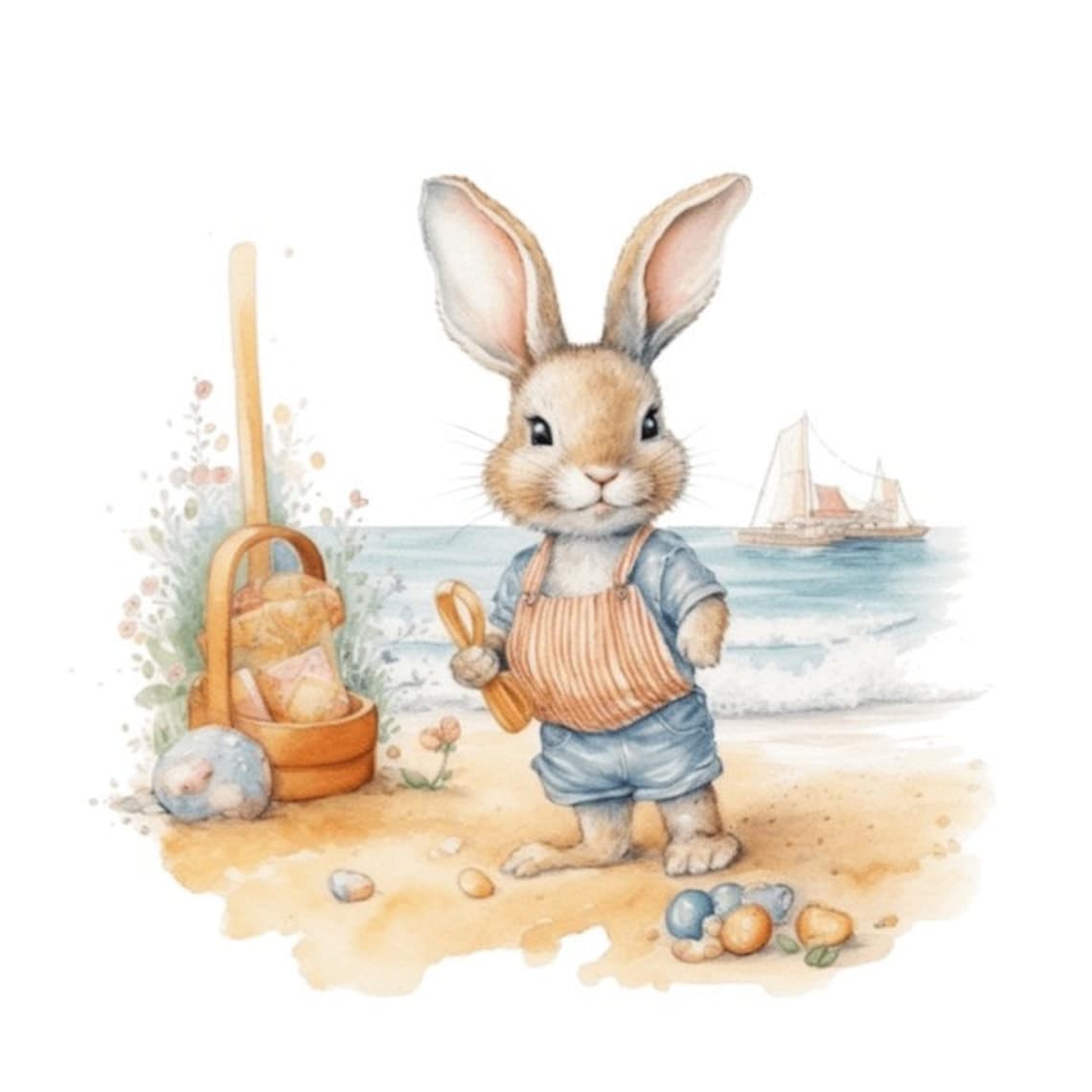 Bunny Rabbit Beach Time Watercolor Clip Art 4 High Quality PNG Junk ...
