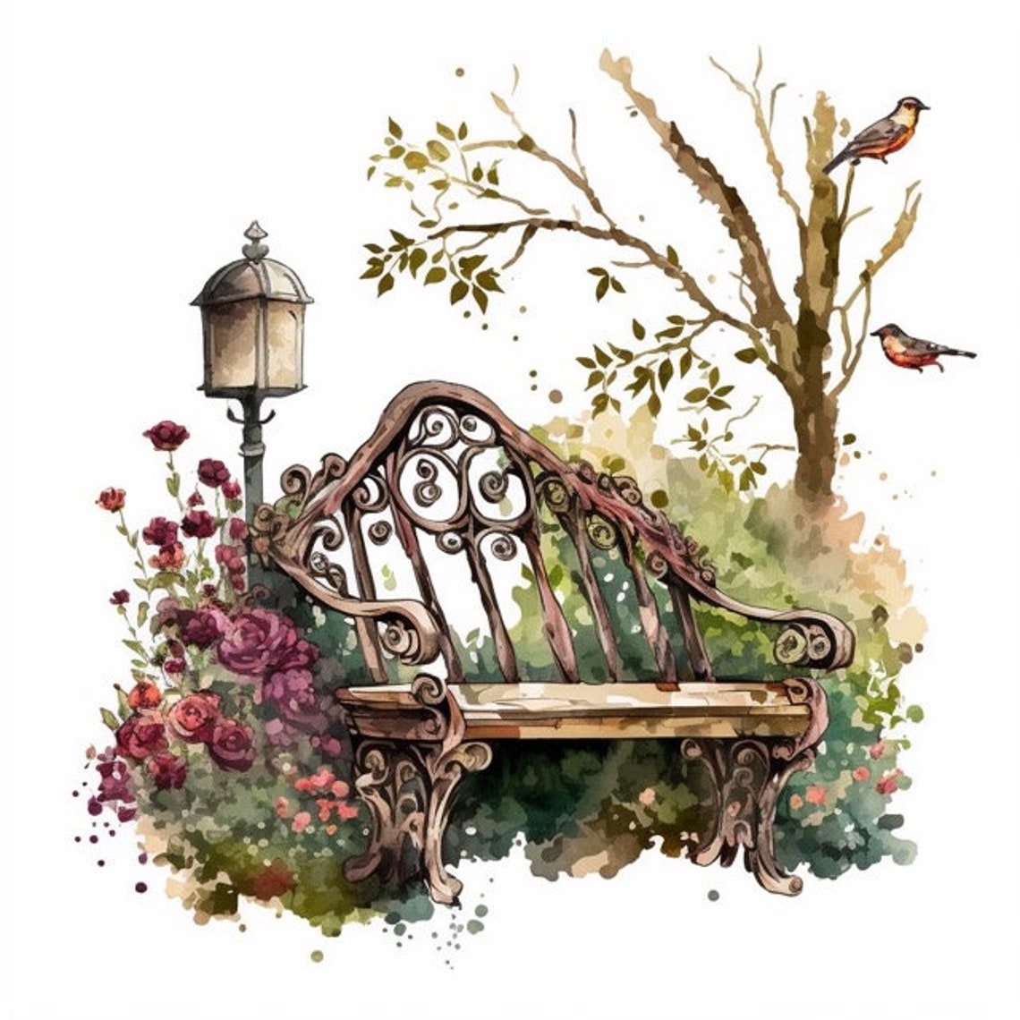 Antique Benches Clipart Clip Art 8 High Quality JPG Watercolor - Etsy
