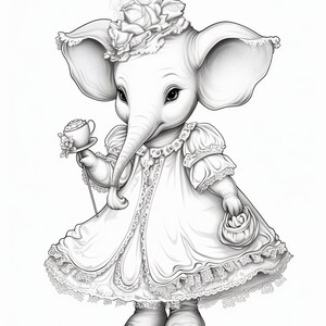 Children's Coloring Book - 50 PAGES Kids Ages 4-8: Elephants in Dresses ...