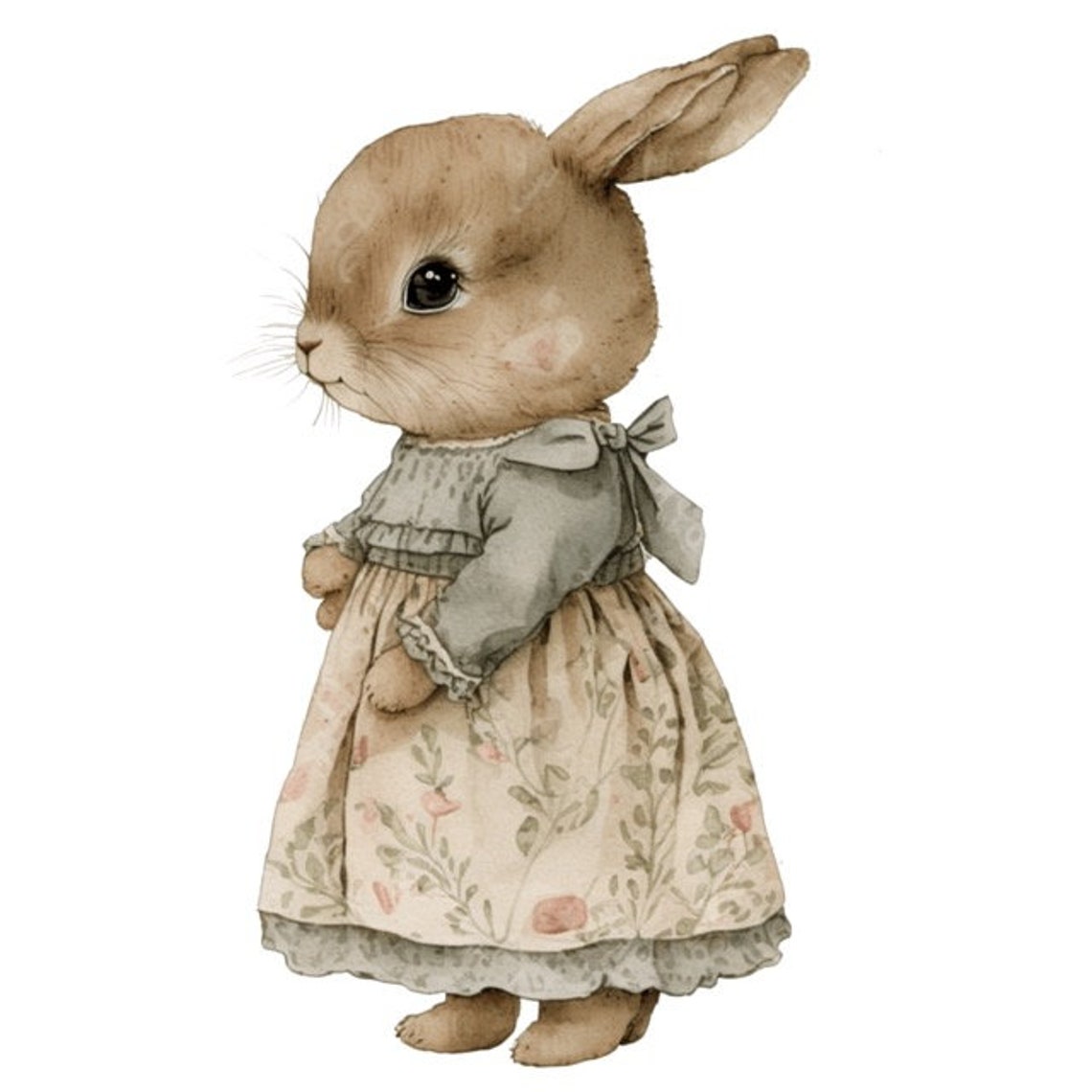 Vintage Bunny Rabbit Watercolor Clip Art Sublimation Graphics 4 PNG ...