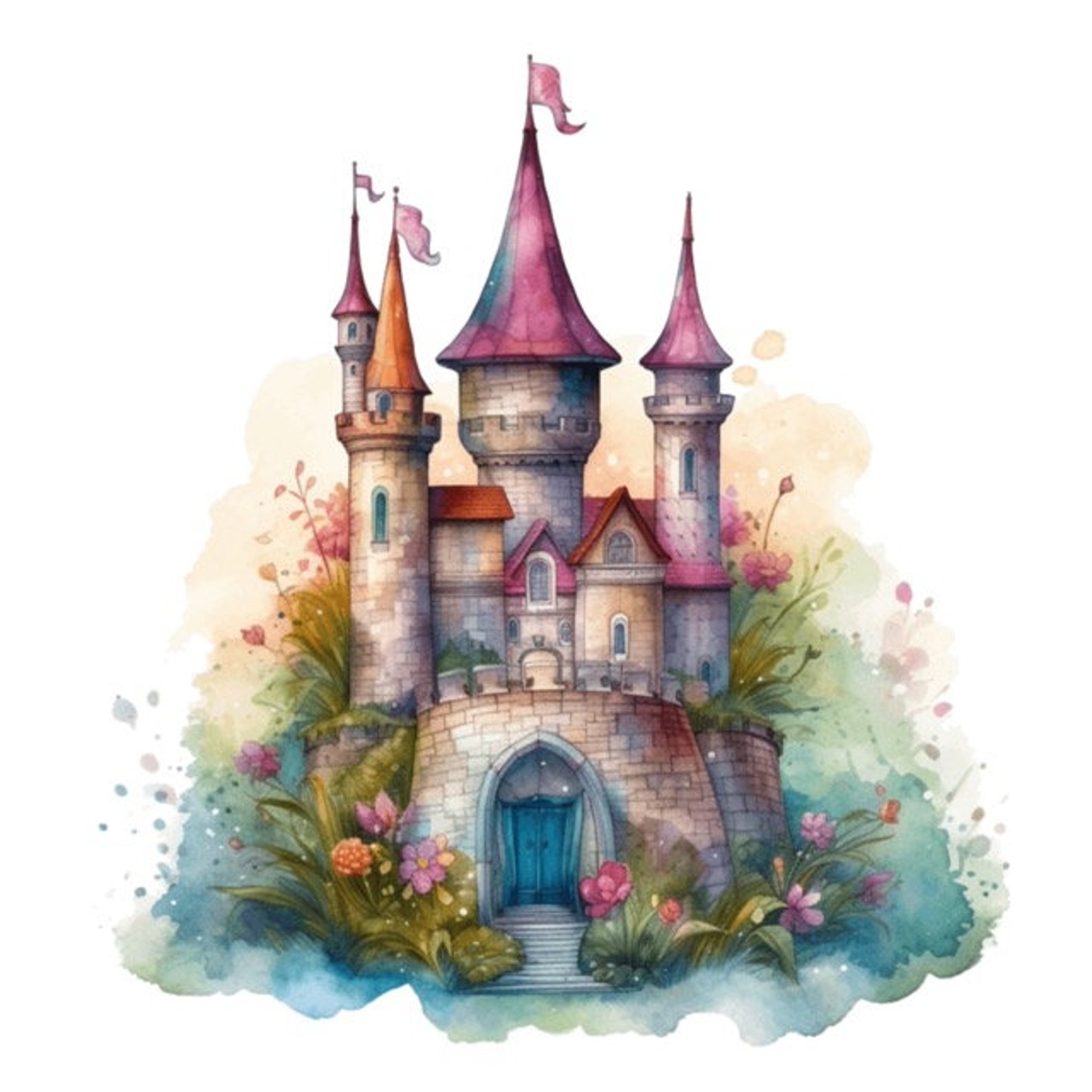 Princess Castle Watercolor Clip Art 4 High Quality PNG Format Instant ...