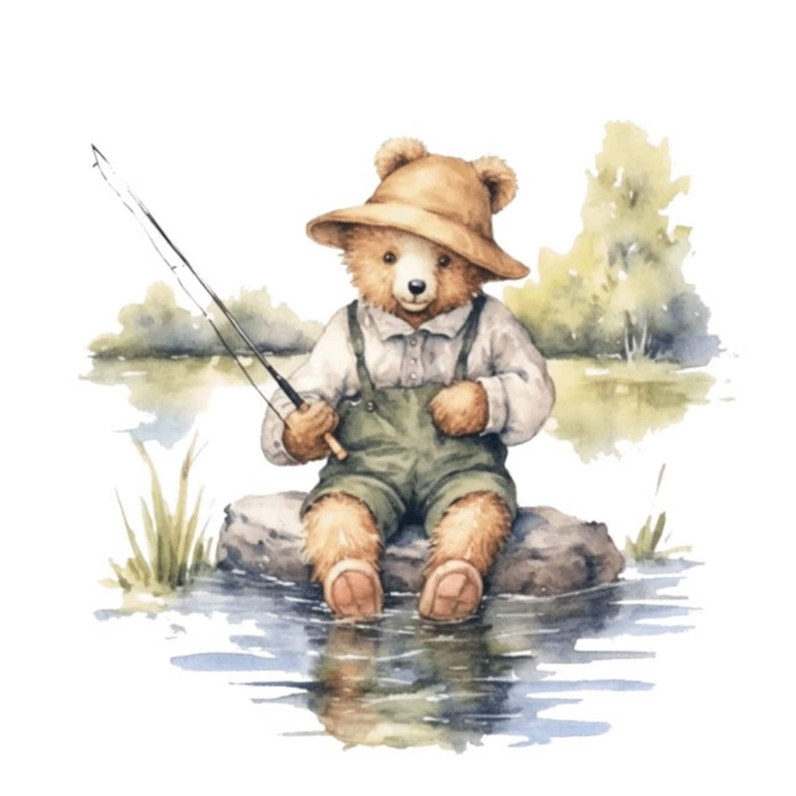 Teddy Bear Fishing Father's Day Watercolor Clipart 4 High Quality PNG ...