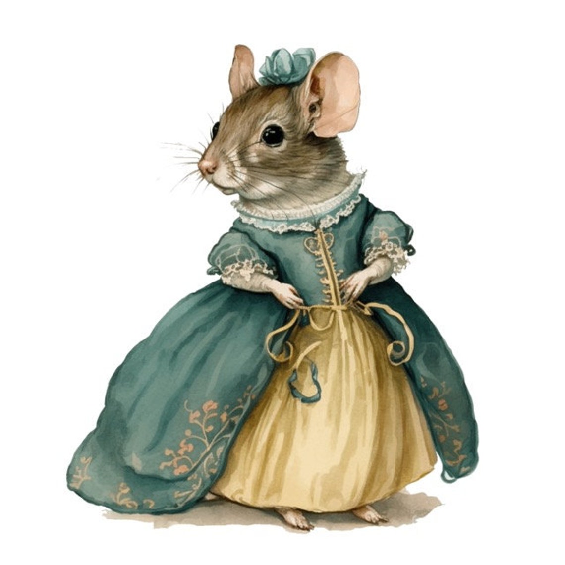 Baroque Mouse Watercolor Clip Art 4 PNG Mix Media Card Making ...
