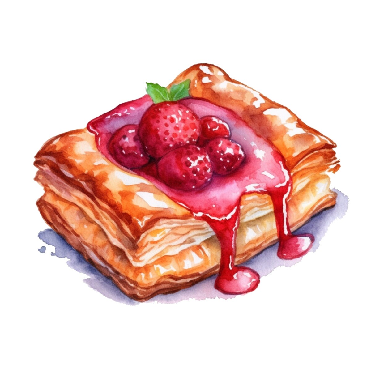Raspberry Danish Pastry Watercolor Clip Art 4 High Quality PNG - Etsy