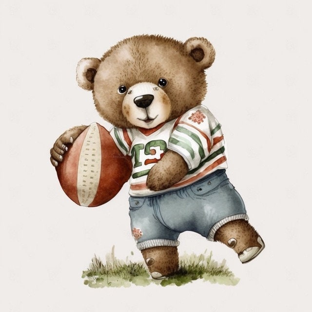 Teddy Bear Playing American Football Watercolor Clipart Clip Art 8 PNG ...