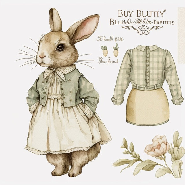Bunny Rabbit in Vintage Clothes Clipart 8 High Quality JPG - Etsy