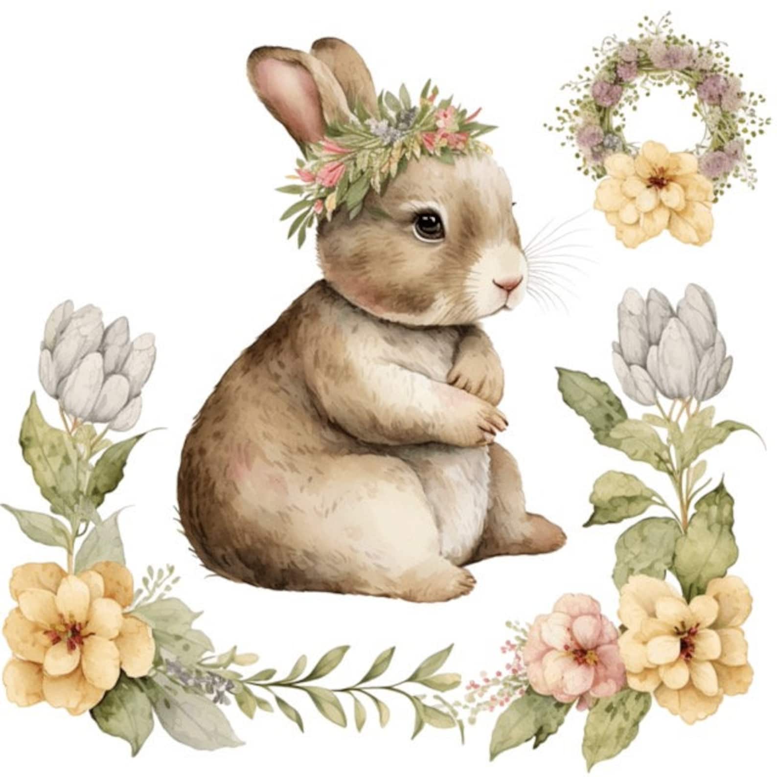 Vintage Bunny Rabbit Flowers Clip Art Sublimation Graphics - Etsy