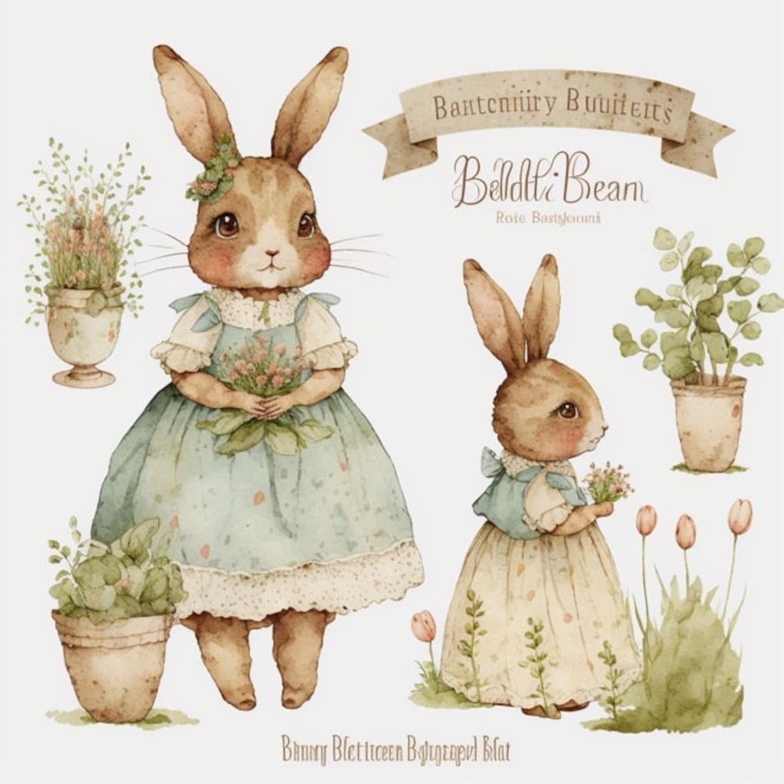 Bunny Rabbit Gardening Clipart 8 High Quality JPG Watercolor - Etsy