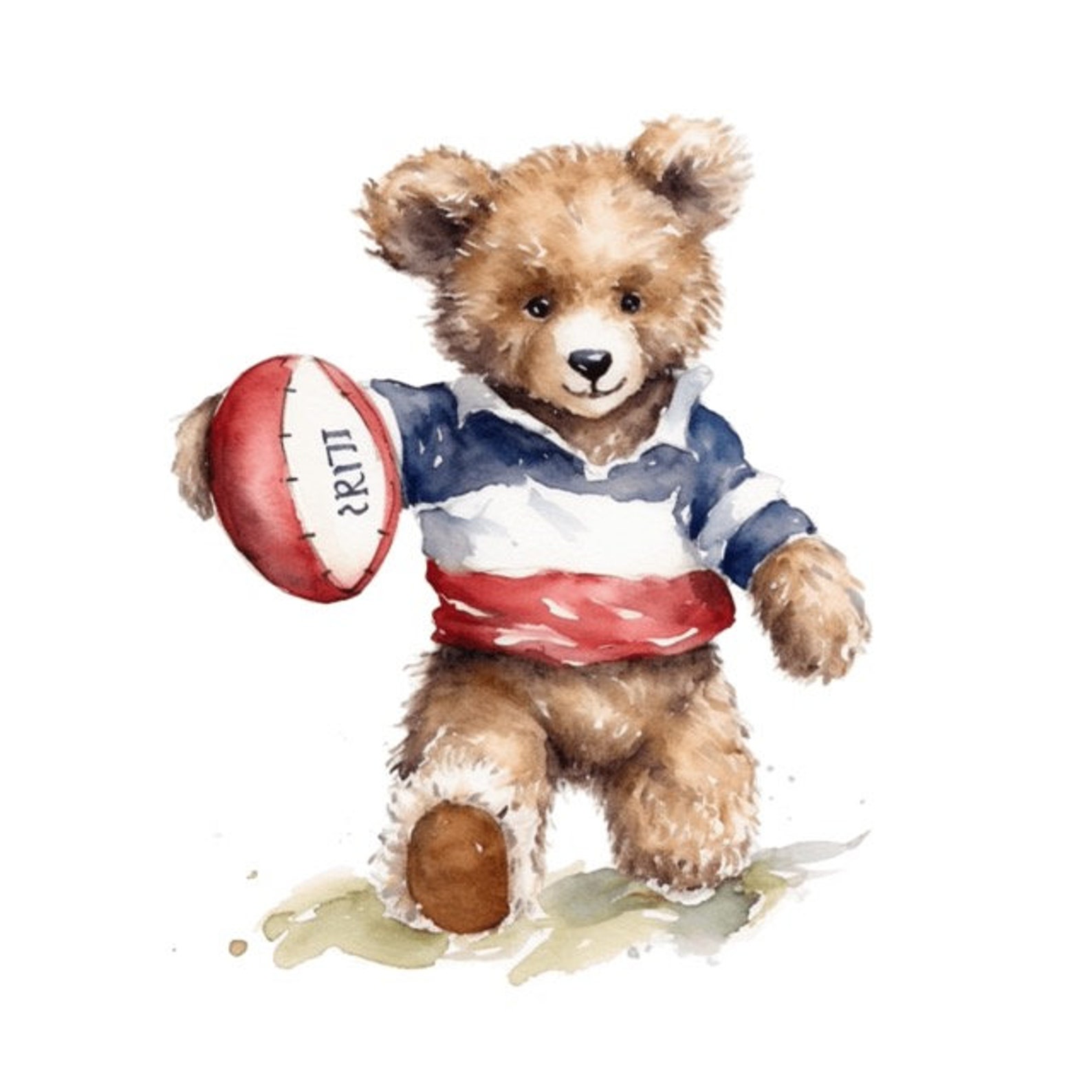 Teddy Bear Playing Rugby Watercolor Clipart Clip Art 8 PNG - Etsy