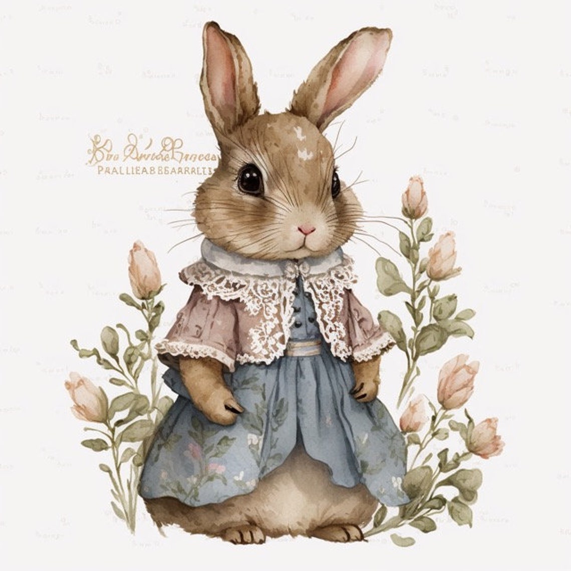 Vintage Bunny Rabbit Watercolor Clip Art Sublimation Graphics - Etsy