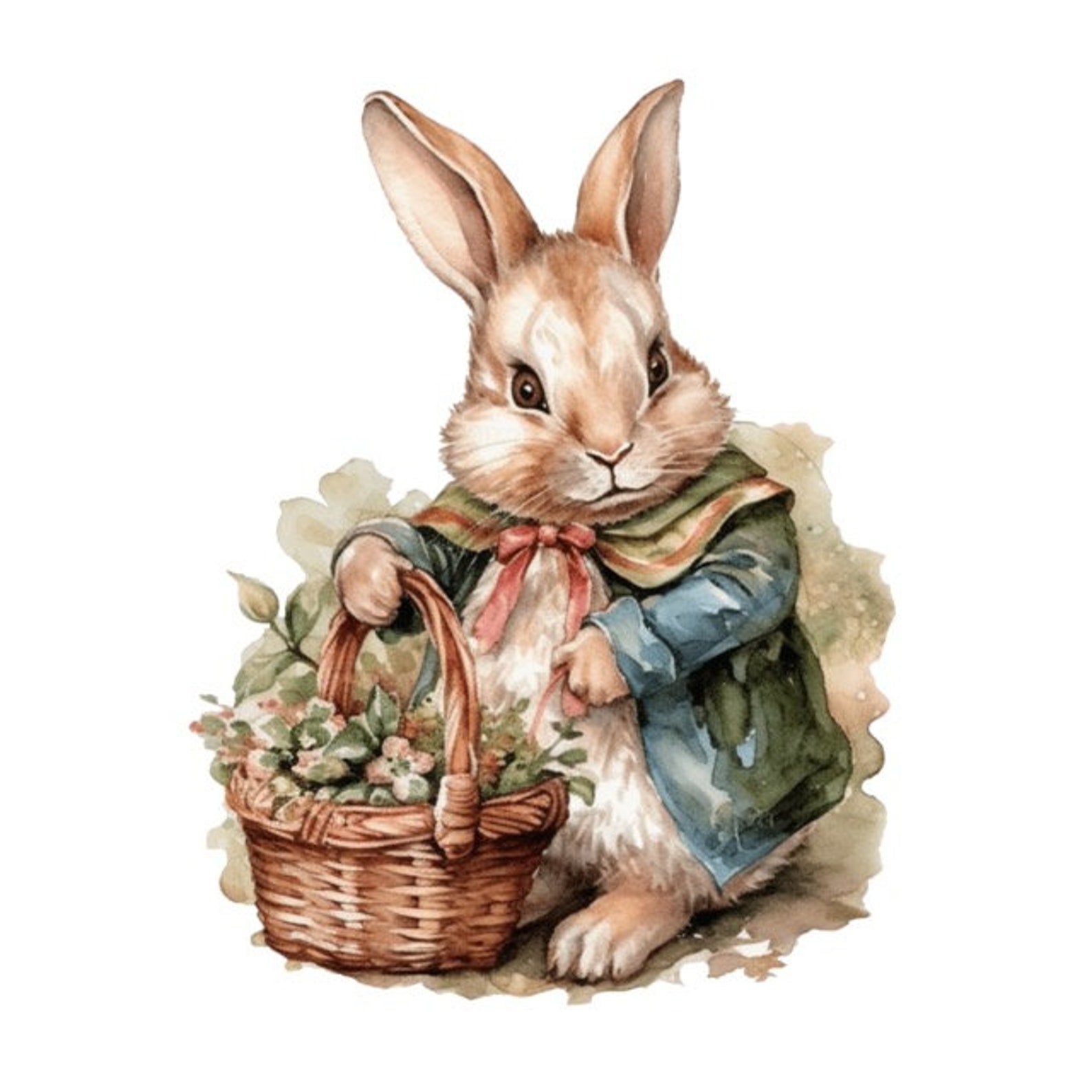Vintage Bunny Rabbit Watercolor Clip Art Sublimation Graphics 4 PNG ...