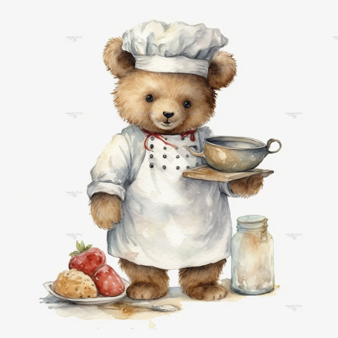 Teddy Bear Baking Clipart 8 High Quality JPG Watercolor Art - Etsy