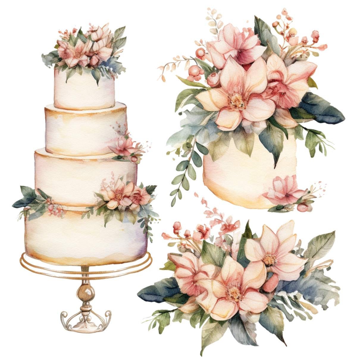Wedding Cake Elements Watercolor Clip Art 4 High Quality PNG ...