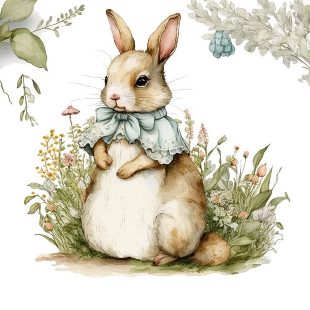 Bunny Rabbit Gardening Clipart 8 High Quality JPG Watercolor Digital ...