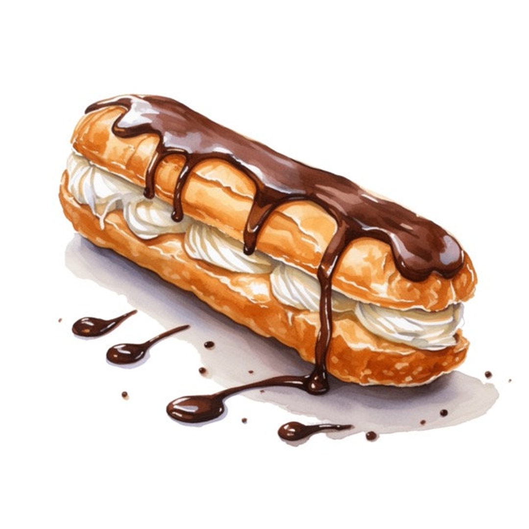 French Chocolate Eclair Watercolor Clip Art 4 High Quality PNG ...