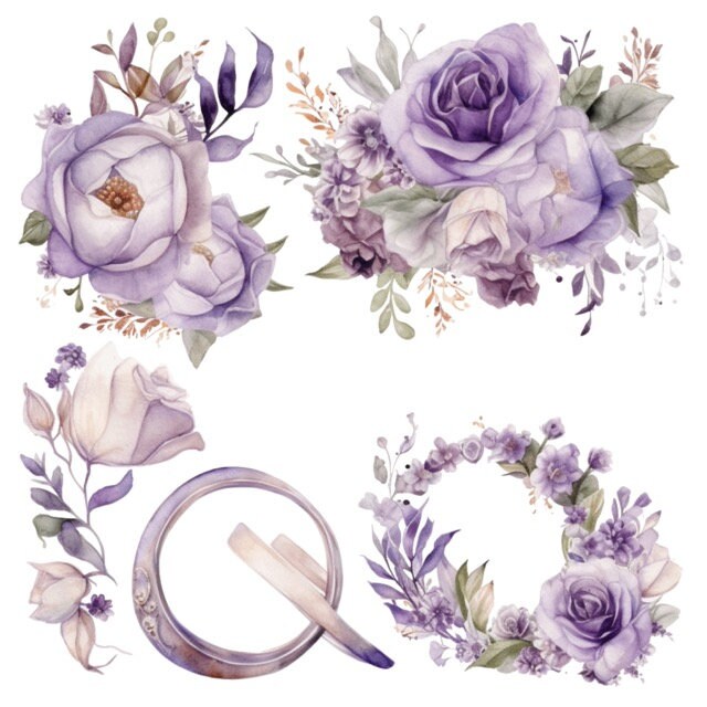 Lavender Wedding Elements Clipart Watercolor 4 High Quality PNG ...