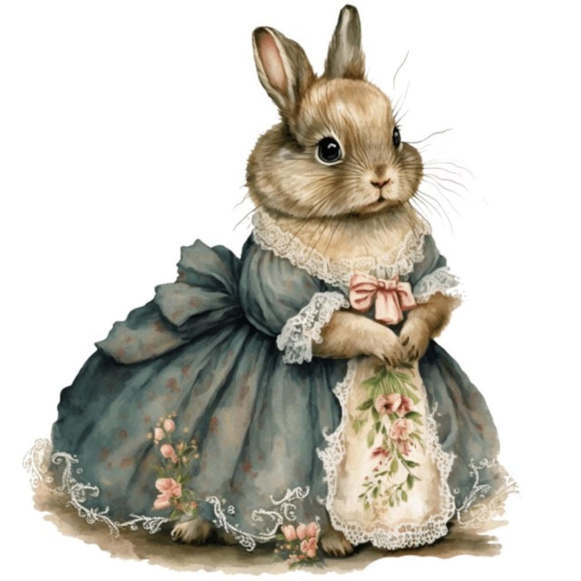 Baroque Bunny Rabbit Clipart Sublimation Graphics Watercolor Clip Art 4 ...
