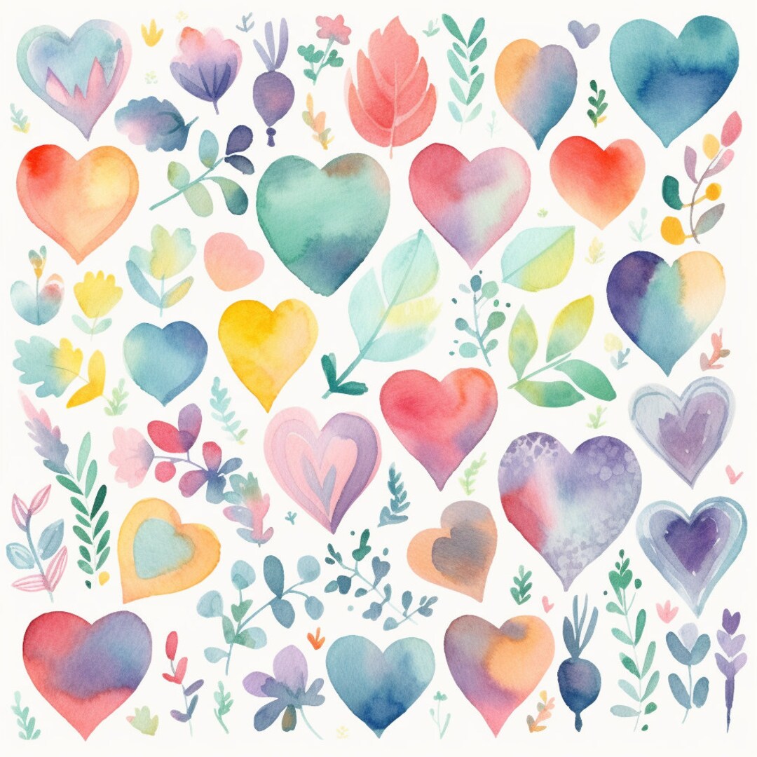 Watercolor Hearts Clipart 8 High Quality JPG, Digital Download, Card ...