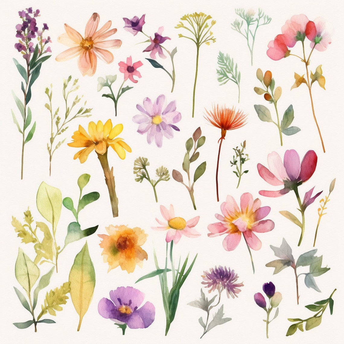 Watercolor Wild Flowers Clipart 8 High Quality JPG Watercolor - Etsy